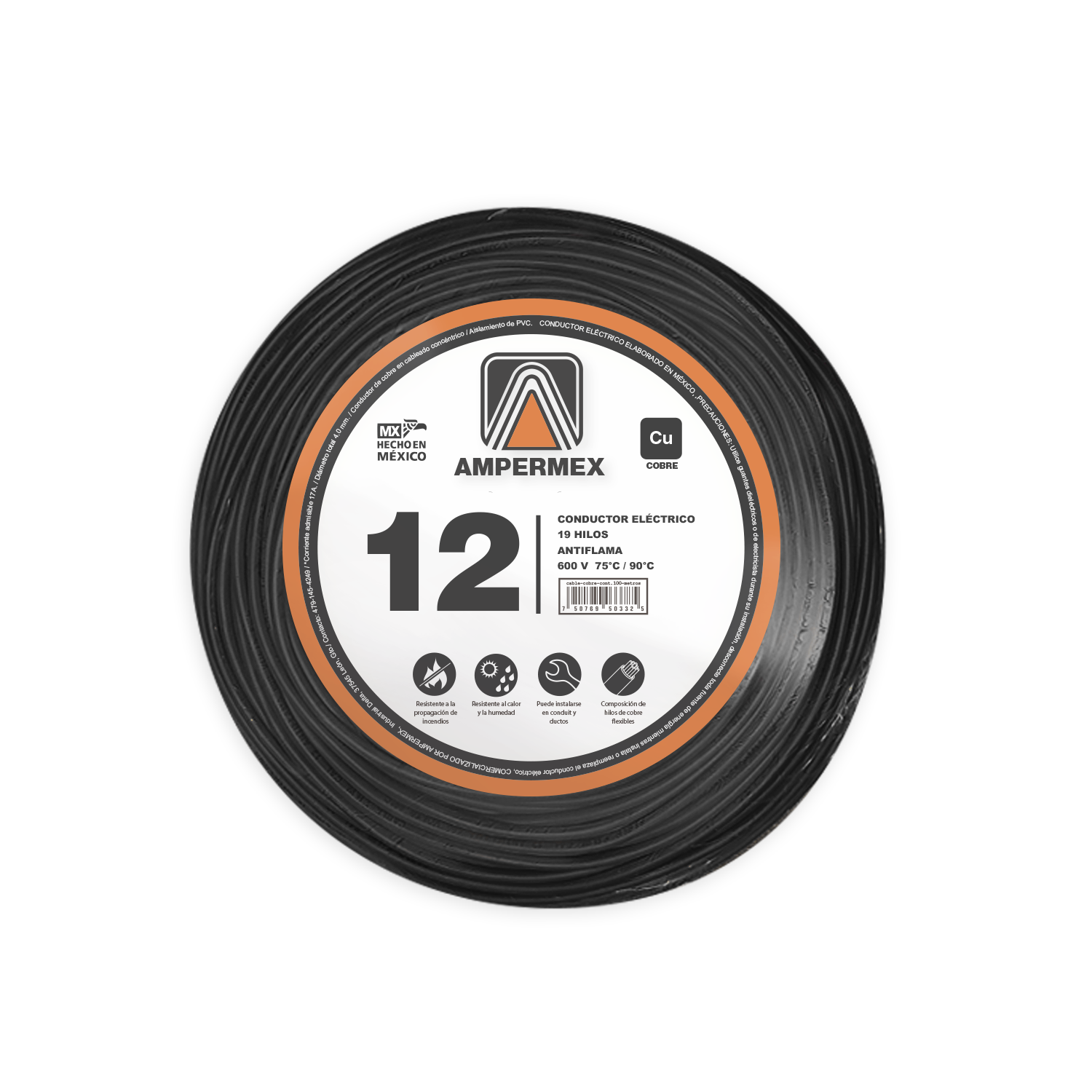 Cable eléctrico calibre 12 AWG AMPERMEX 100m