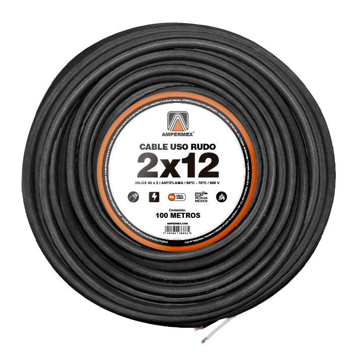 Cable 2 x 12 Uso Rudo - 100% cobre - 600V