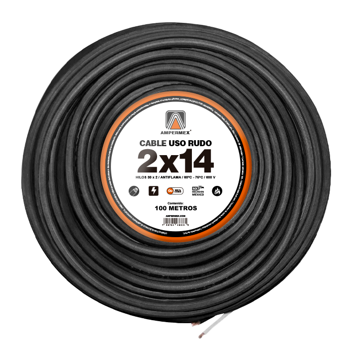 Cable 2x14 Uso Rudo ST | 100% COBRE | Antiflama | 600V