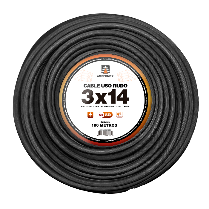 Cable de uso rudo 3x14 - 600v - 100% COBRE - forro antiflama