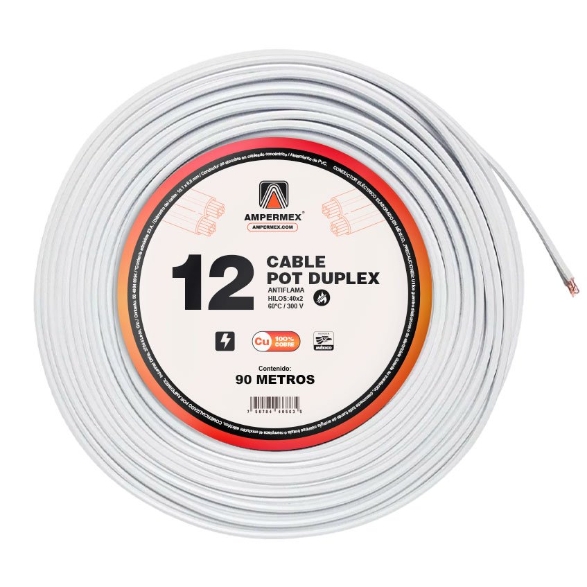 Cable POT Ampermex Calibre 12 | 45m / 90m | Duplex de Cobre | Alta ...