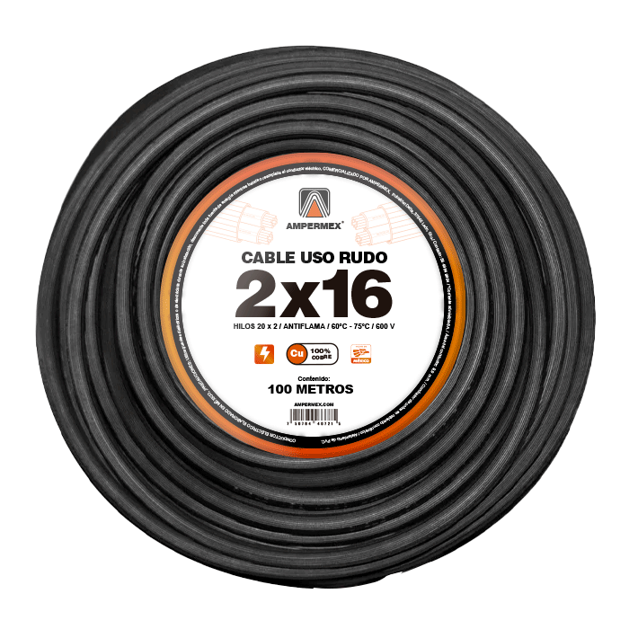 Cable Uso Rudo 2x16 AWG 600V | Rollo 50m/100m | Envío Gratis